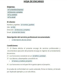 Hoja de encargo editable | Ser autónomo